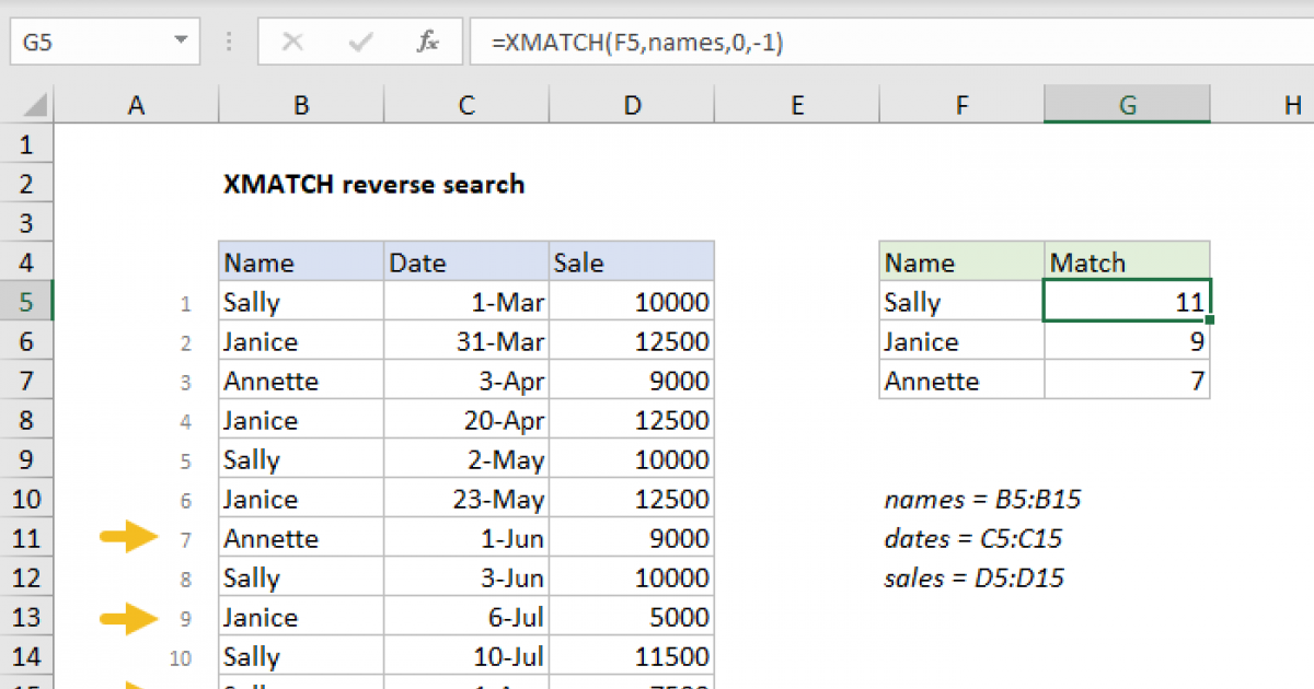 XMATCH reverse search - Excel formula | Exceljet